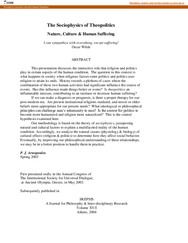(PDF) The Sociophysics of Theopolitics: Nature, Cuture & Human Suffering