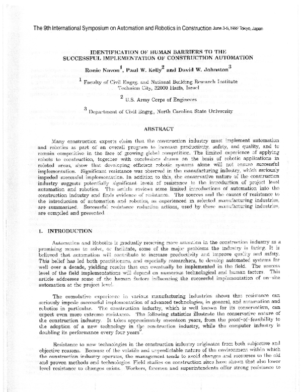 (PDF) Identification of Human Barriers to the Successful Implementation of Construction Automation