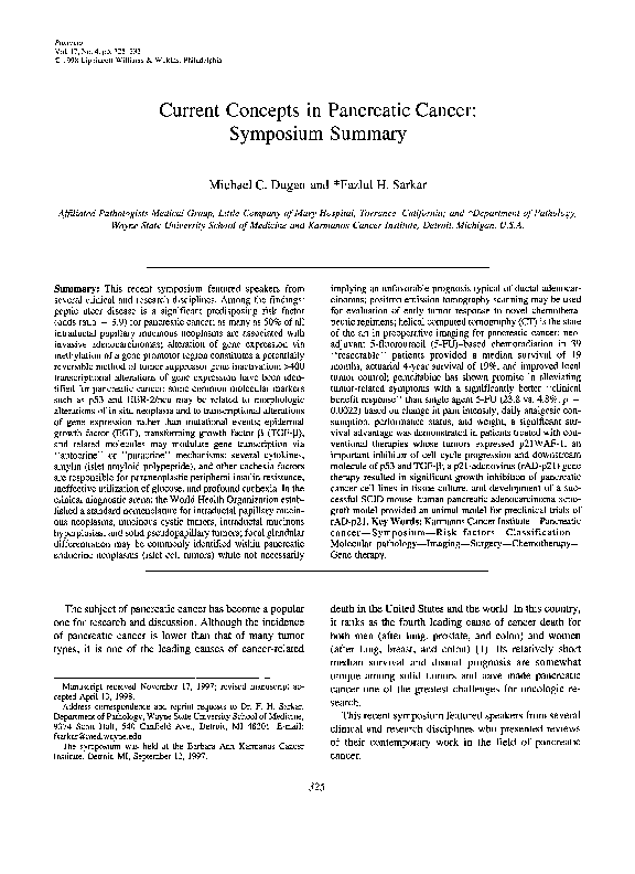 (PDF) Current Concepts in Pancreatic Cancer