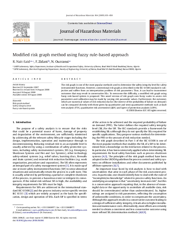 (PDF) Modified risk graph method using fuzzy rule-based approach
