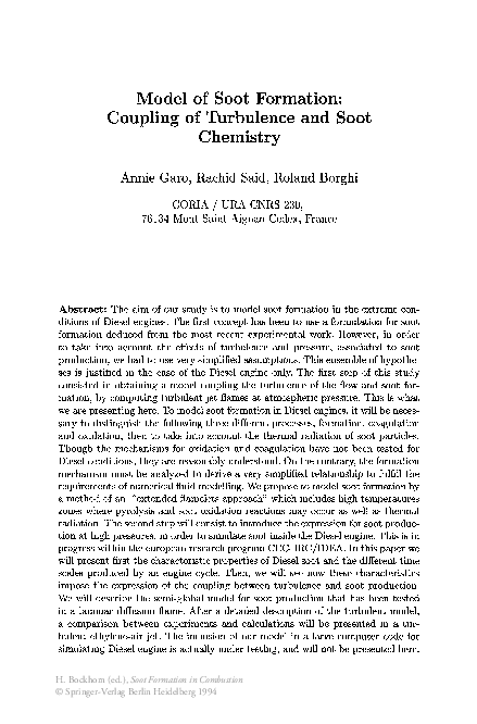 (PDF) Model of Soot Formation: Coupling of Turbulence and Soot Chemistry