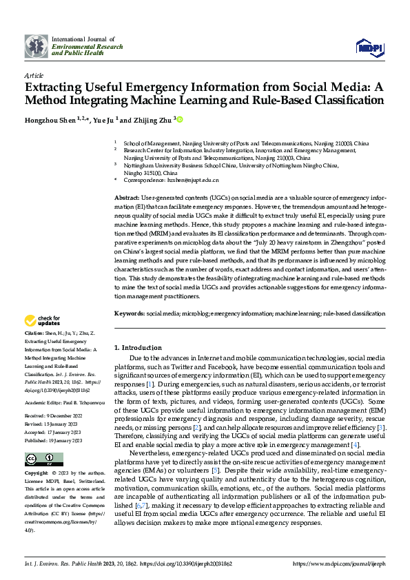 Pdf Extracting Useful Emergency Information From Social Media A Method Integrating Machine