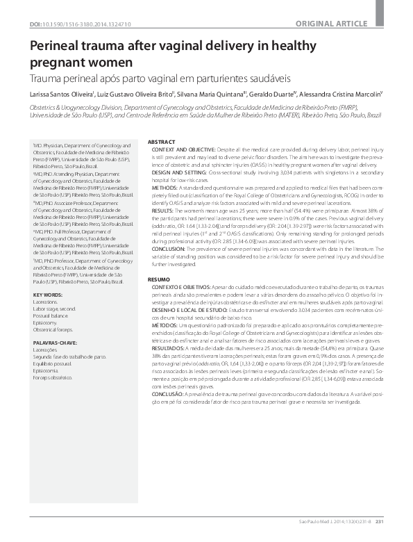 (PDF) Perineal trauma after vaginal delivery in healthy pregnant women