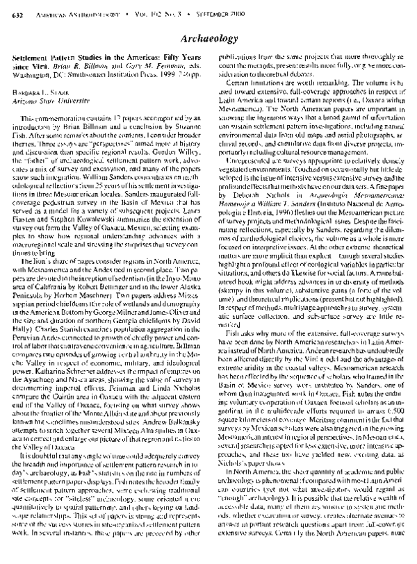 (PDF) Settlement pattern studies in the Americas : fifty years since Virú