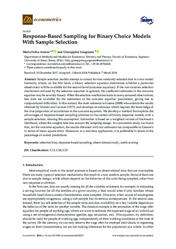 (PDF) Response-Based Sampling for Binary Choice Models With Sample Selection