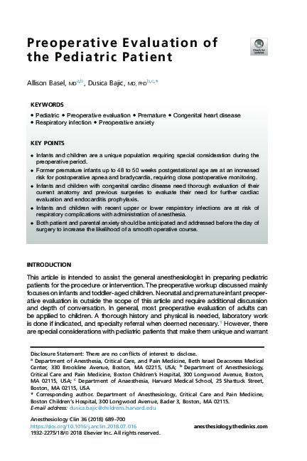 (PDF) Preoperative Evaluation of the Pediatric Patient