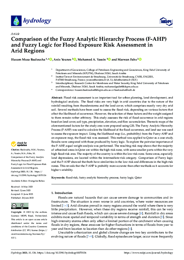 Pdf Comparison Of The Fuzzy Analytic Hierarchy Process F Ahp And Fuzzy Logic For Flood
