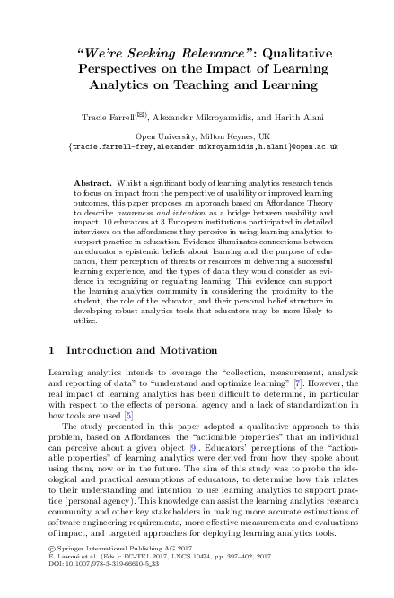 (PDF) “We’re Seeking Relevance”: Qualitative Perspectives on the Impact of Learning Analytics on ...