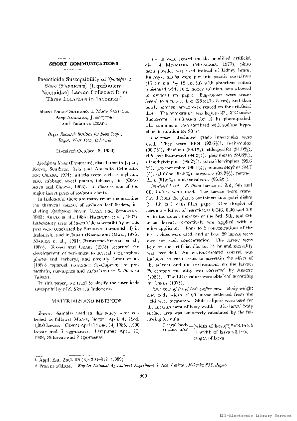 (PDF) Insecticidae Susceptibility of Spodoptera litura (FABRICIUS) (Lepidoptera : Noctuidae ...