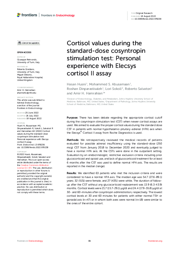 (PDF) Cortisol values during the standard-dose cosyntropin stimulation ...
