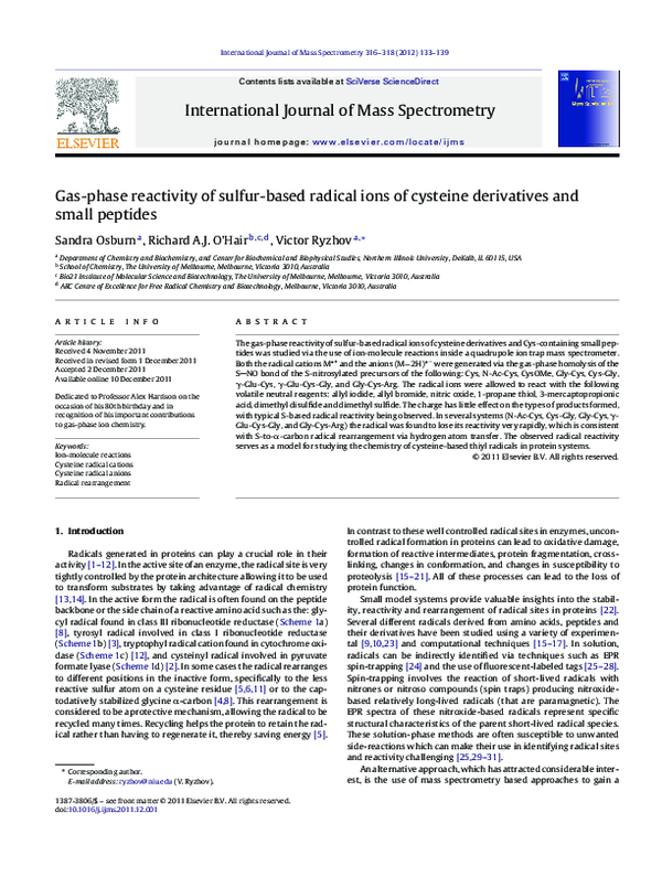 (PDF) Gas-phase reactivity of sulfur-based radical ions of cysteine ...