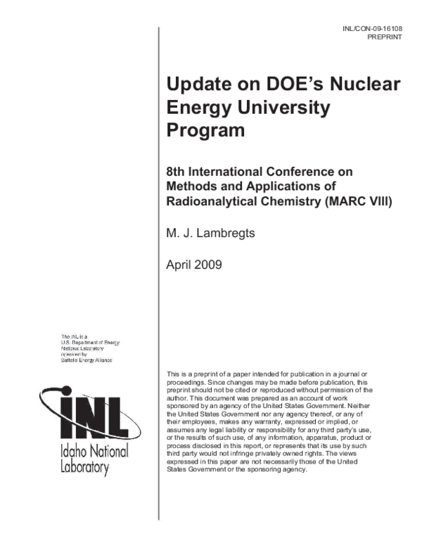 (PDF) Update on DOE’s Nuclear Energy University Program