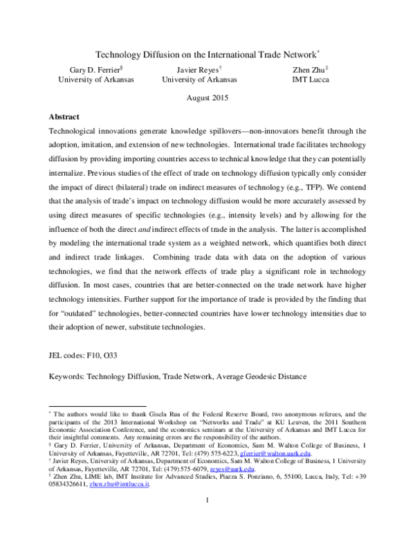 (PDF) Technology Diffusion on the International Trade Network