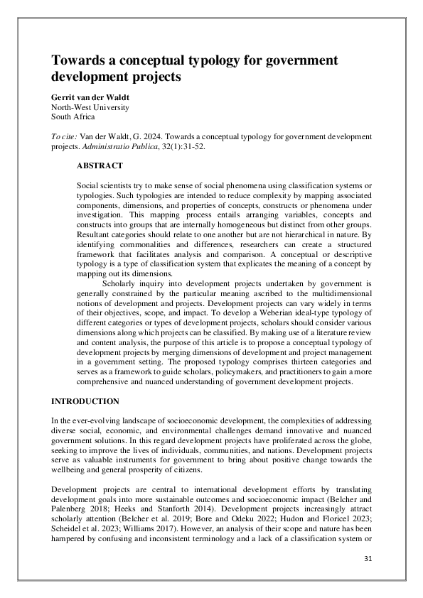 (PDF) Towards a conceptual typology for government development projects
