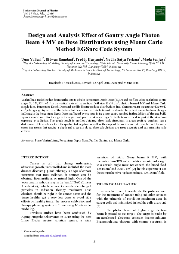 (PDF) Design and Analysis Effect of Gantry Angle Photon Beam 4 MV on ...