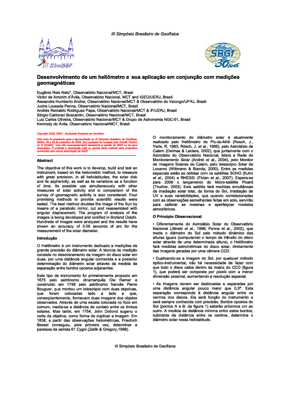(PDF) Desenvolvimento de um heliômetro e sua aplicação em conjunção com ...