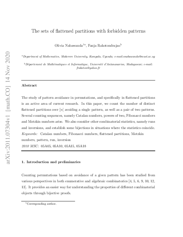 (PDF) The sets of flattened partitions with forbidden patterns