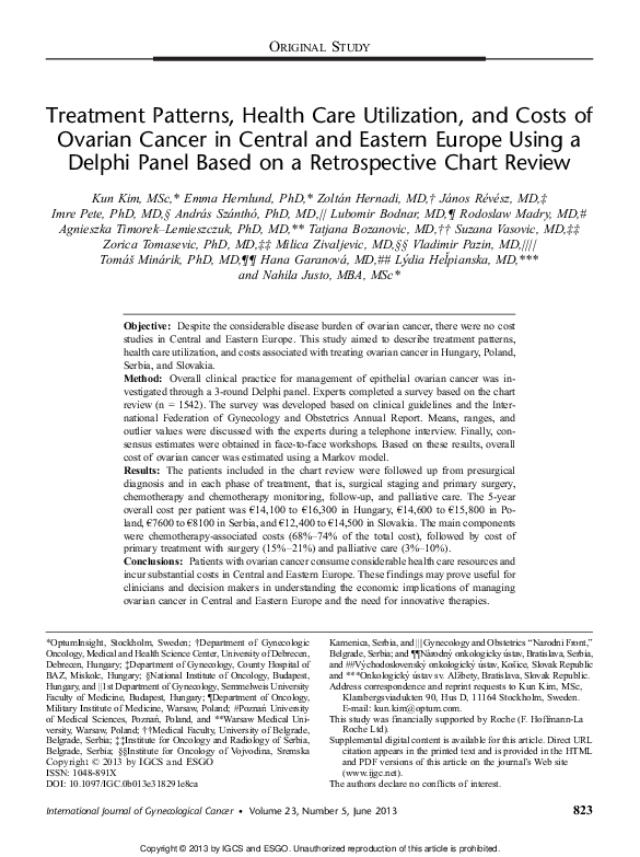 (PDF) Treatment Patterns, Health Care Utilization, and Costs of Ovarian Cancer in Central and ...
