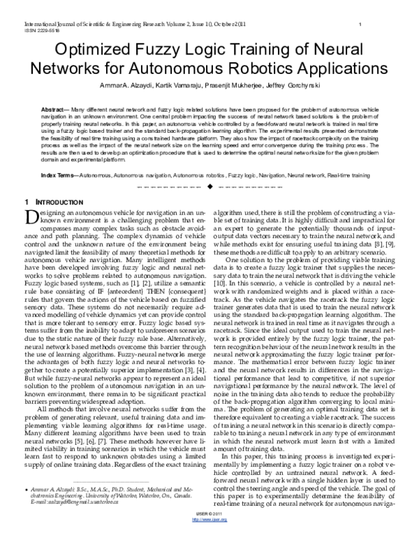 (PDF) Optimized Fuzzy Logic Training of Neural Networks for Autonomous ...
