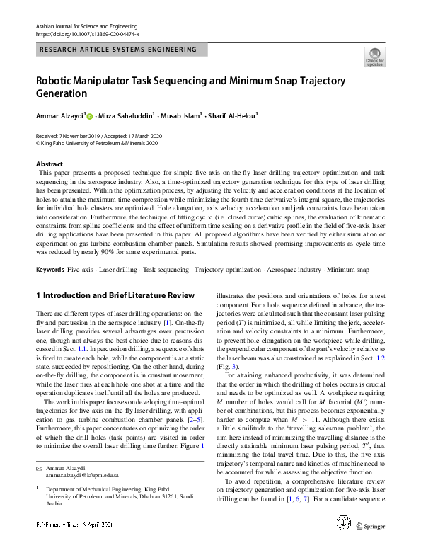 (PDF) Robotic Manipulator Task Sequencing and Minimum Snap Trajectory ...