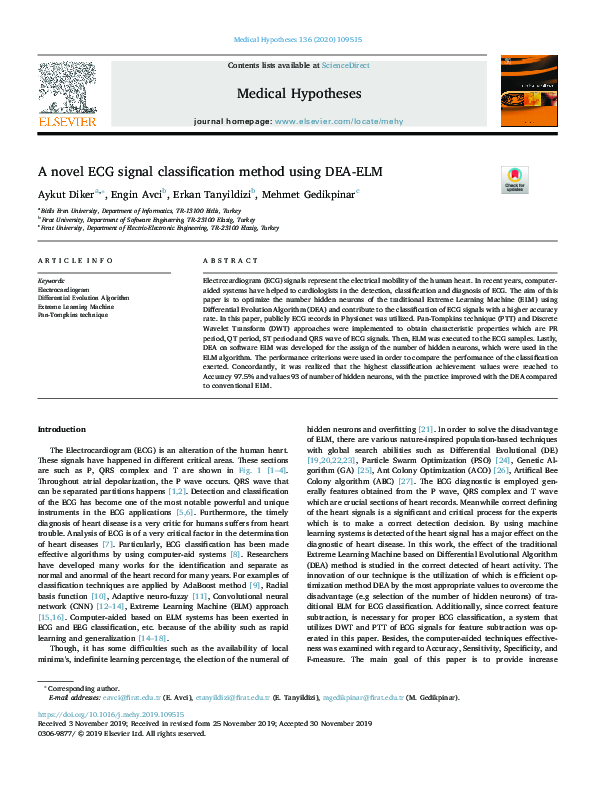 (PDF) A novel ECG signal classification method using DEA-ELM