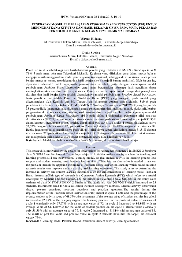 (PDF) Penerapan Model Pembelajaran Problem Based Instruction (Pbi) Untuk Meningkatkan Aktivitas ...