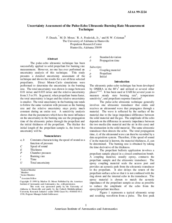 (PDF) Uncertainty assessment of the pulse-echo ultrasonic burning rate ...