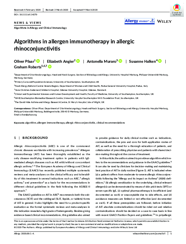 (PDF) Algorithms in allergen immunotherapy in allergic ...