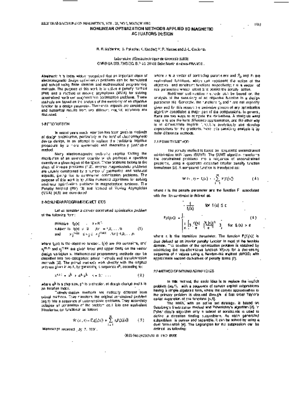 (PDF) Nonlinear optimization methods applied to magnetic actuators design