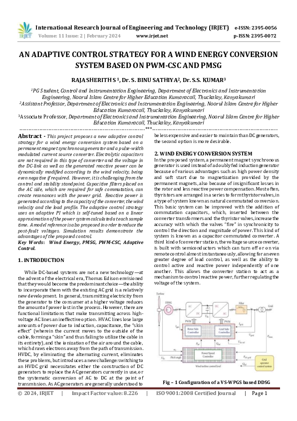 (PDF) AN ADAPTIVE CONTROL STRATEGY FOR A WIND ENERGY CONVERSION SYSTEM BASED ON PWM-CSC AND PMSG