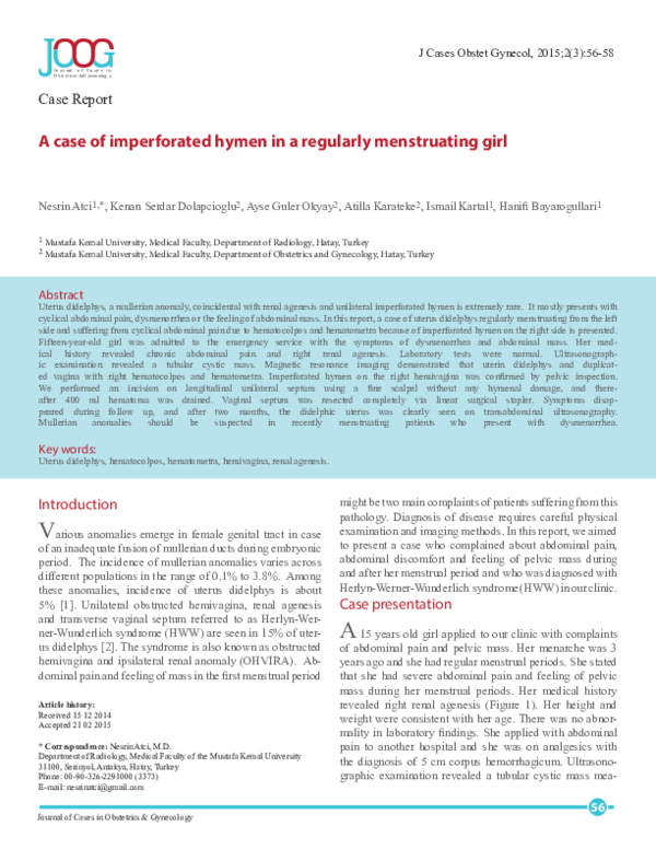 (PDF) A case of imperforated hymen in a regularly menstruating girl