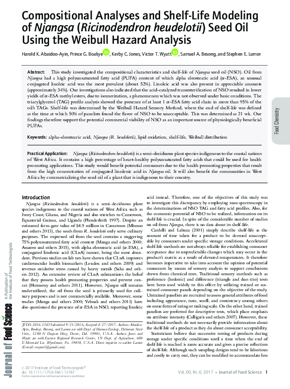 (PDF) Compositional Analyses and Shelf-Life Modeling of Njangsa (Ricinodendron heudelotii) Seed ...