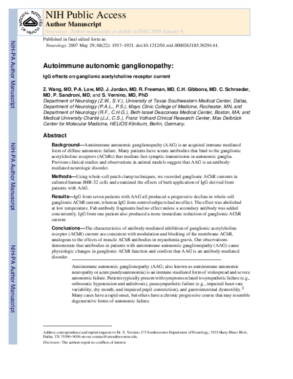 (PDF) Autoimmune autonomic ganglionopathy: IgG effects on ganglionic ...