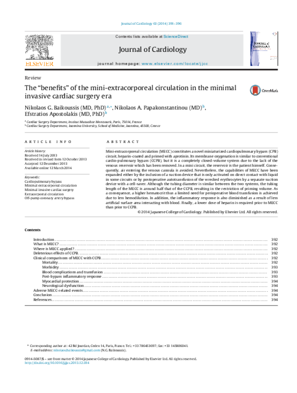 (PDF) The “benefits” of the mini-extracorporeal circulation in the ...