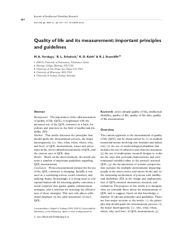 (PDF) Quality of life and its measurement: important principles and ...
