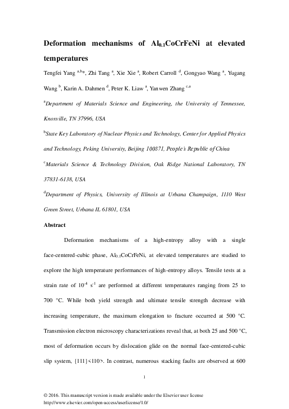 (PDF) Deformation mechanisms of Al0.1CoCrFeNi at elevated temperatures