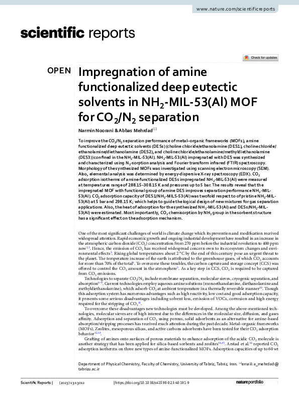 (PDF) Impregnation of amine functionalized deep eutectic solvents in ...