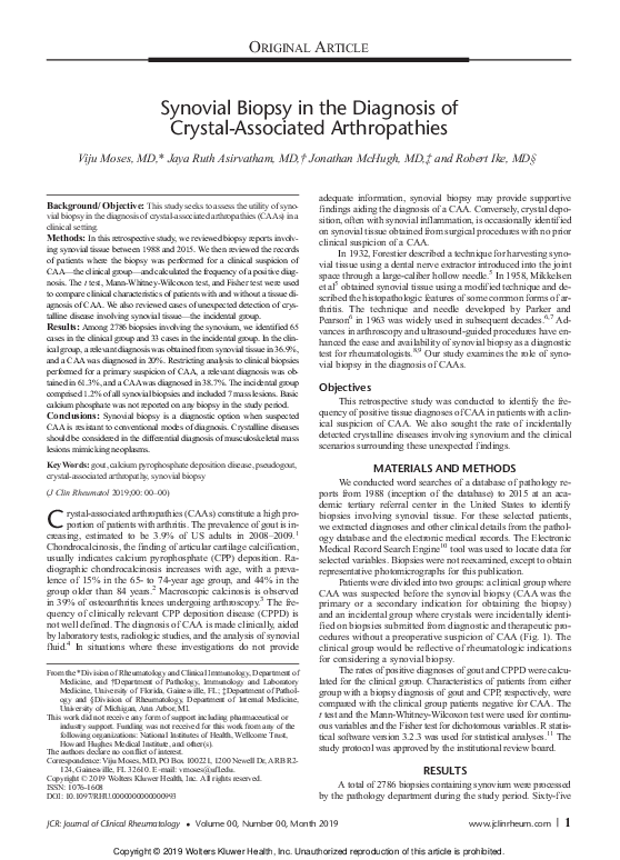 (PDF) Synovial Biopsy in the Diagnosis of Crystal-Associated Arthropathies