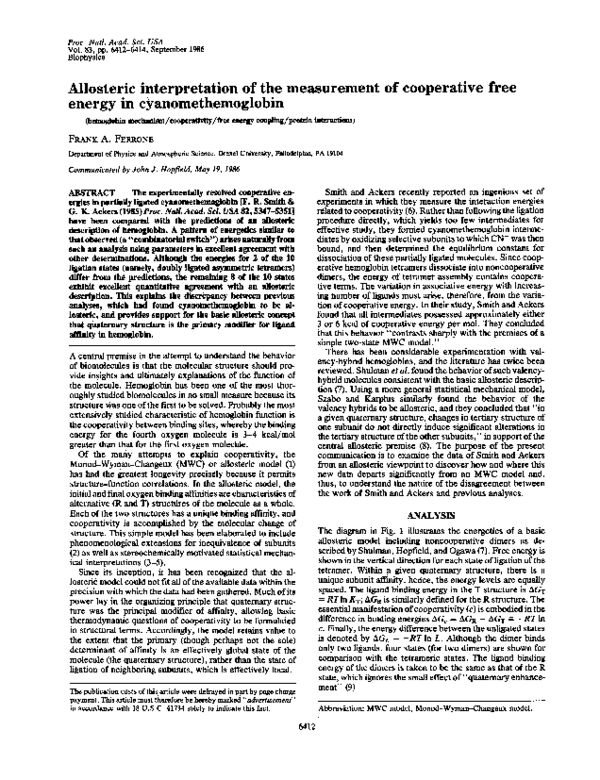 (PDF) Allosteric interpretation of the measurement of cooperative free ...