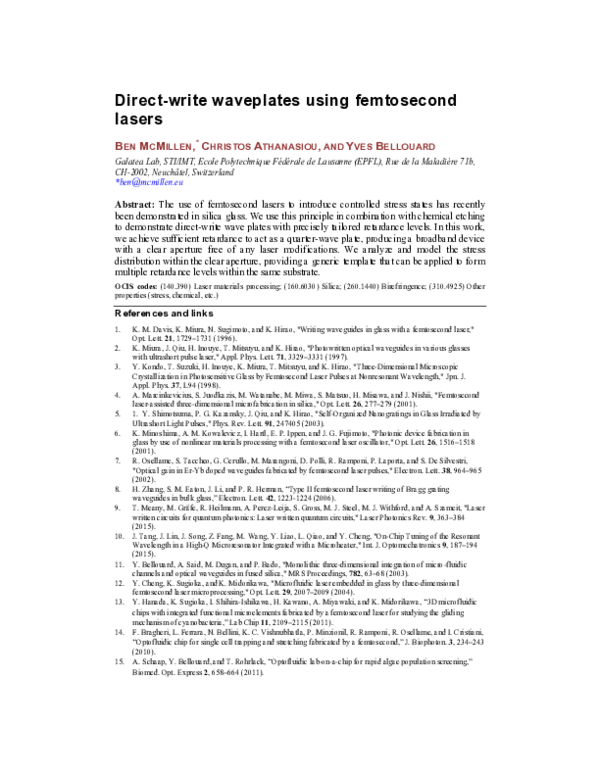 (PDF) Direct-write waveplates using femtosecond lasers