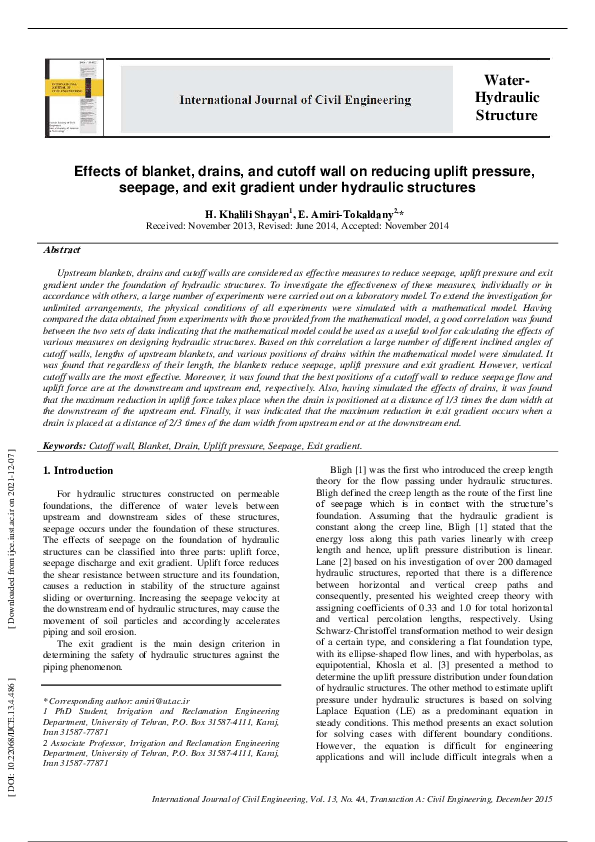 (PDF) Effect of Horizontal Drains and Cutoff Walls on Seepage Flow ...