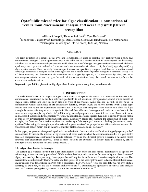 (PDF) Optofluidic microdevice for algae classification: a comparison of results from ...