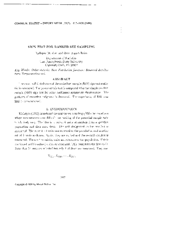 (PDF) Sign test for ranked-set sampling