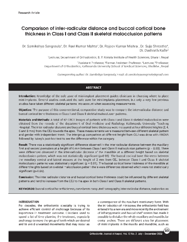 (PDF) Comparison of inter-radicular distance and buccal cortical bone ...