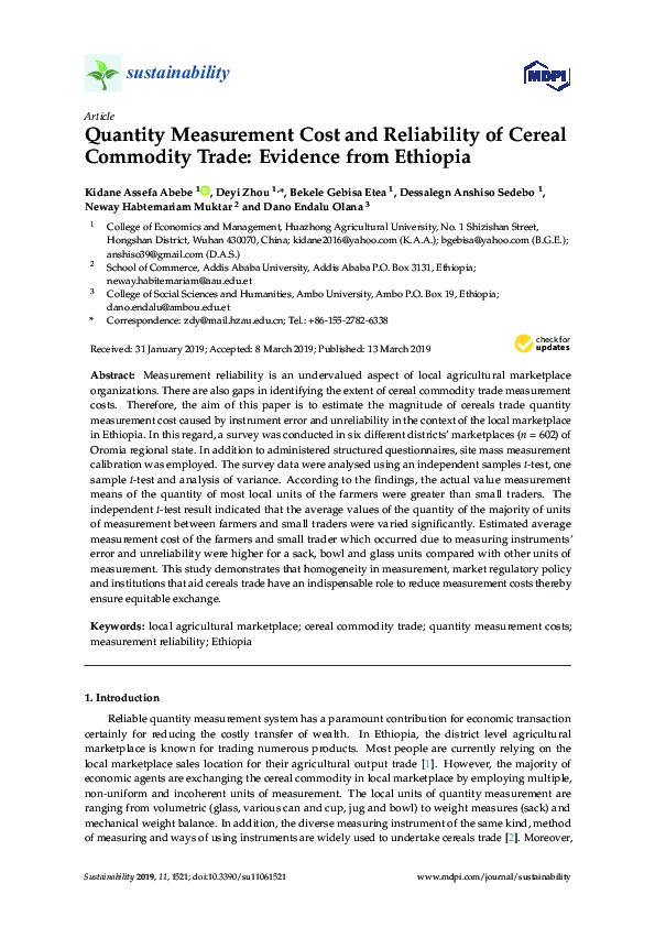 (PDF) Quantity Measurement Cost and Reliability of Cereal Commodity ...