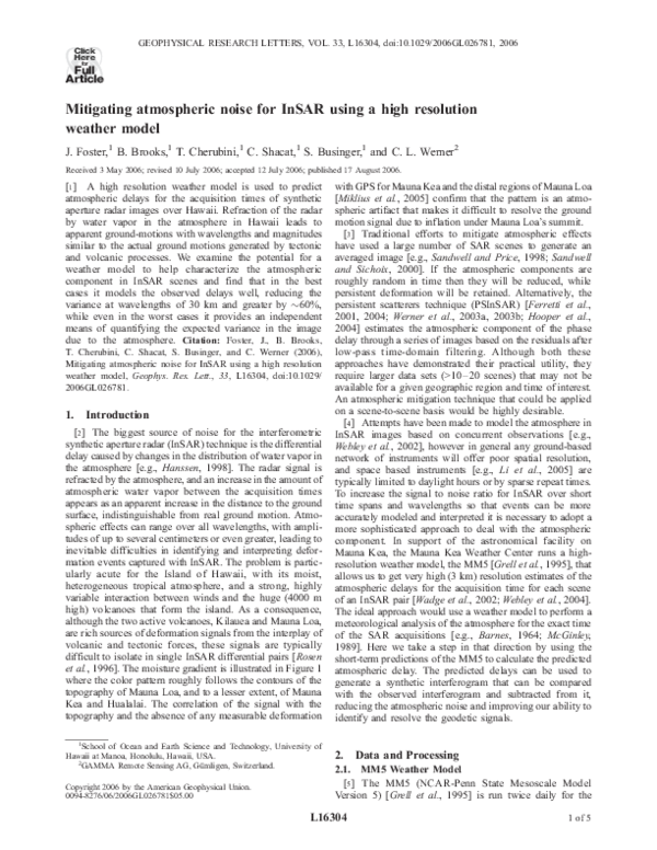 Pdf Mitigating Atmospheric Noise For Insar Using A High Resolution