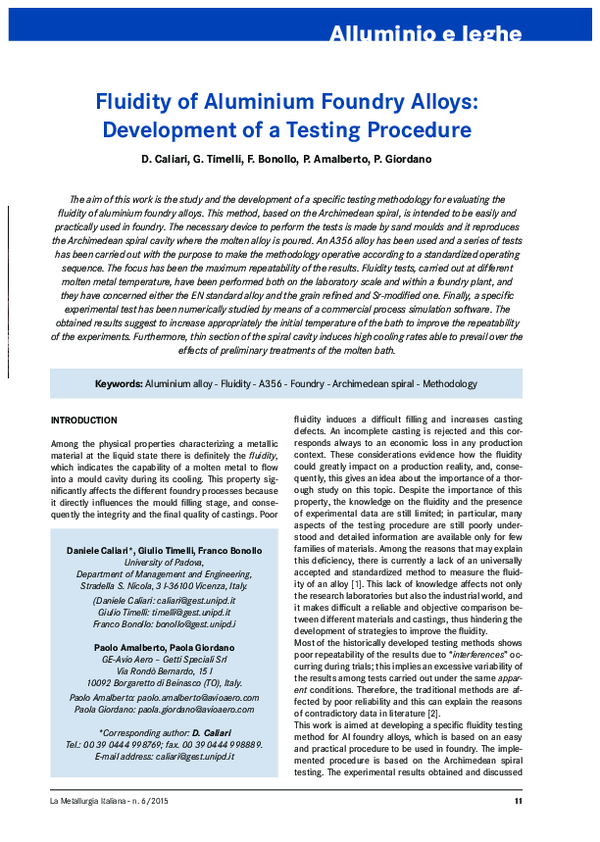 (PDF) Fluidity of aluminium foundry alloys: development of a testing ...