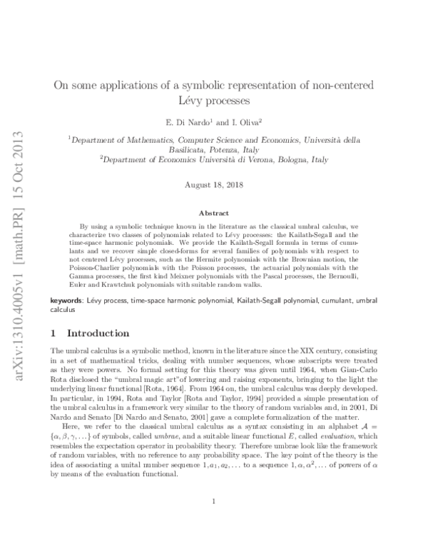(PDF) On Some Applications of a Symbolic Representation of Non Centered ...