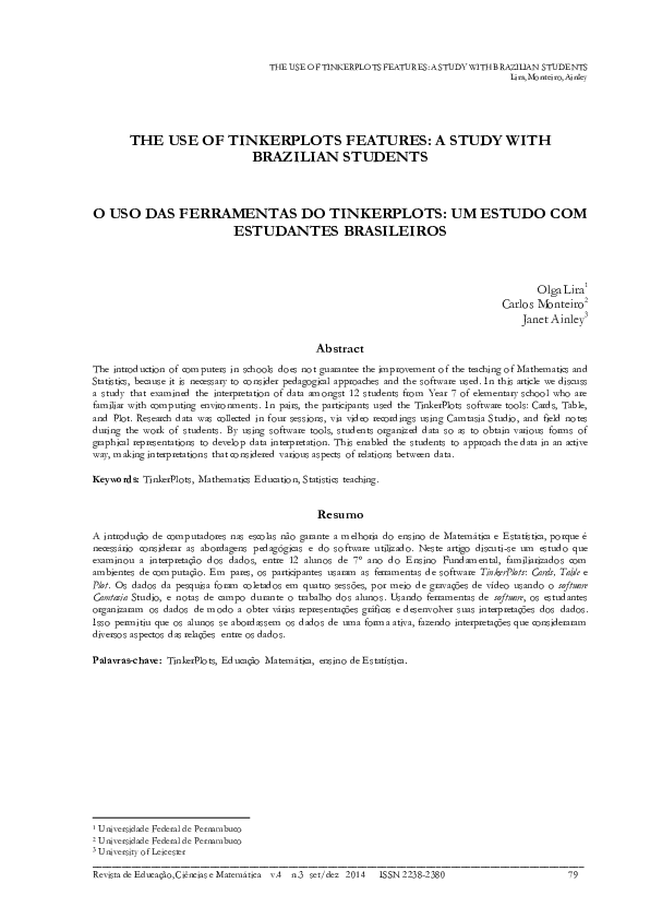 (PDF) The Use of Tinkerplotsfeatures: A Study with Brazilian Students (O Uso Das Ferramentas Do ...