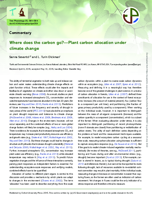 (PDF) Where does the carbon go?--Plant carbon allocation under climate ...
